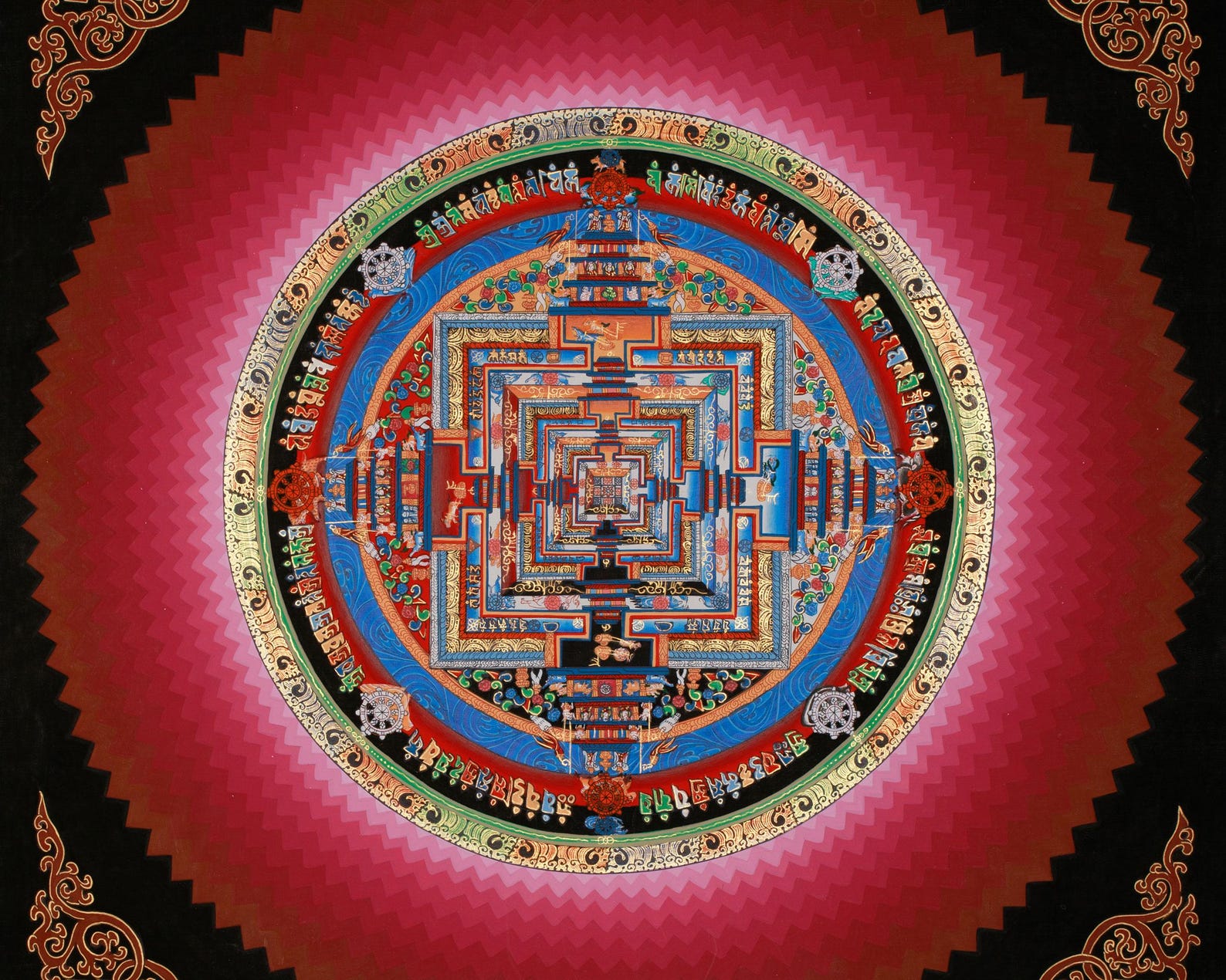 Kalachakra Mandala Thangka With Warm Halo Around | Tibetan Wall Hanging ...