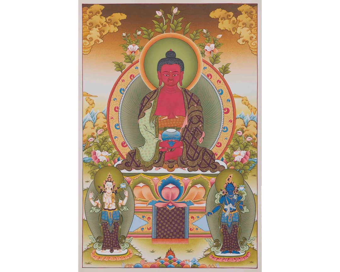 Amitabha Buddha Thangka Painting Pure Land Deity Red Buddha Tibetan ...