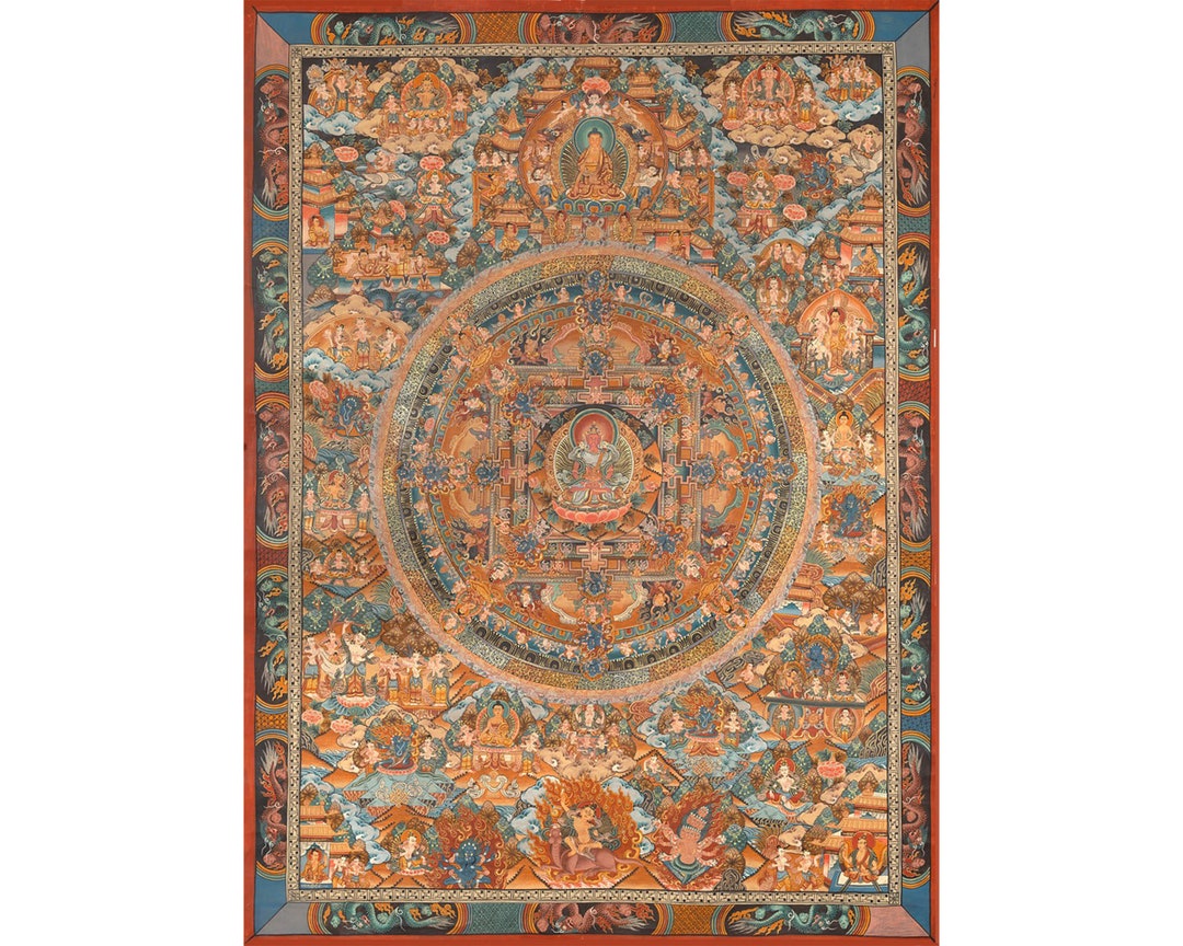 Amitayus Buddha Mandala Thangka | Original Hand Painted Red Buddha ...