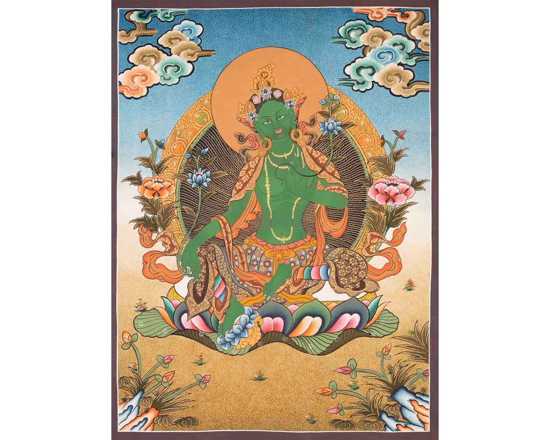 Green Tara Thangka Original Hand-painted Female Bodhisattva Healing ...