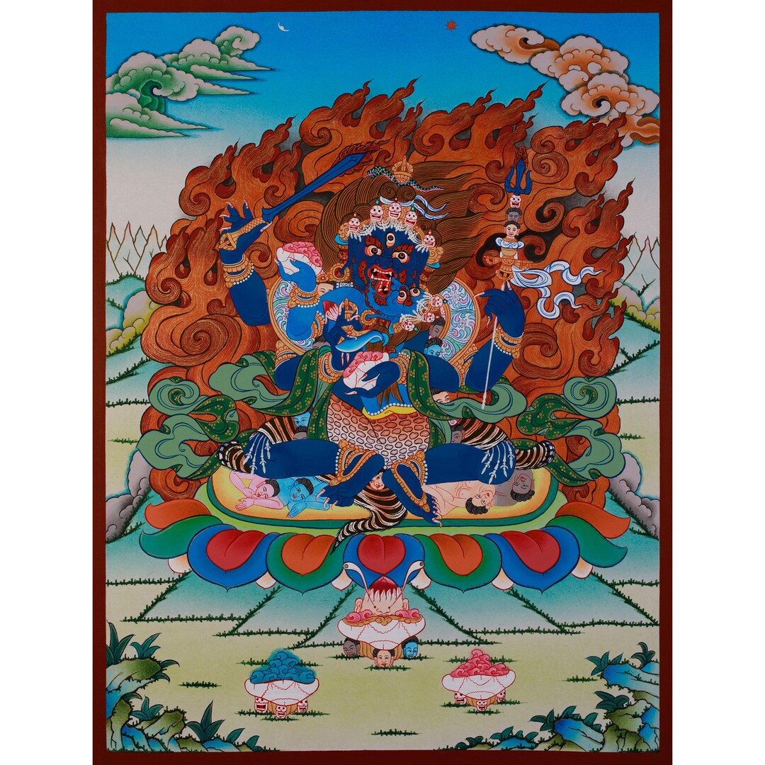 Four Armed Mahakala With Consort Thangka | Tibetan Buddhist Protector ...