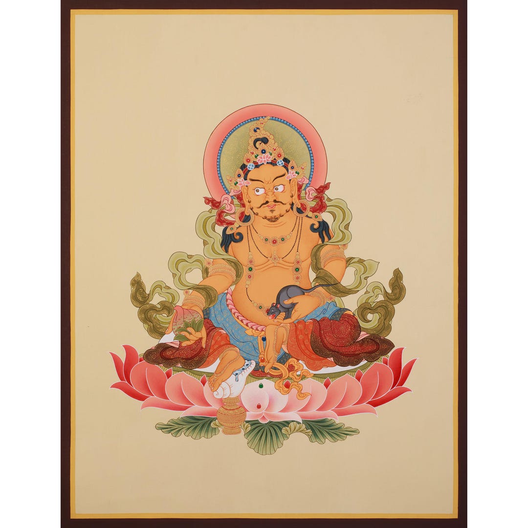 Kubera Deity Dzambhala Thangka | Tibetan Wealth God Artwork | Hand ...