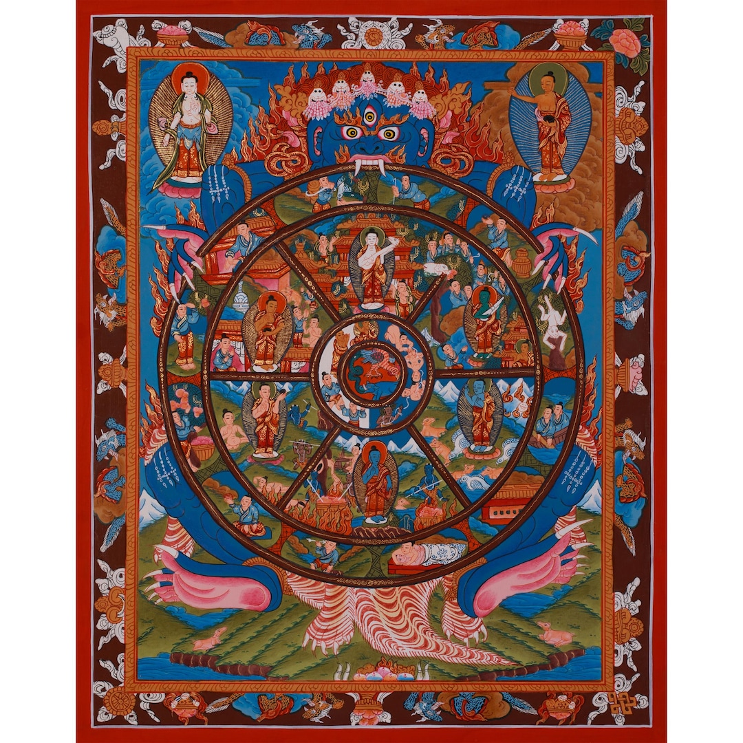 Buddhist Wheel of Life Thangka | 24K Gold Tibetan Buddhist Art | Hand ...