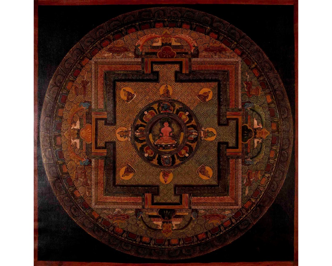 Vintage Amitayus Buddha Mandala Art Painting | Sacred Wall Hanging Yoga ...