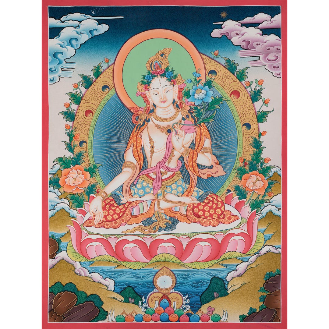 White Tara Thangka Art | Original Hand Painted Female Bodhisattva Art ...