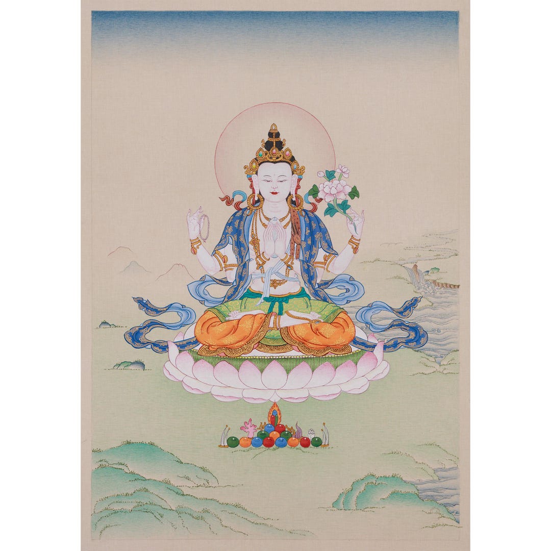 Compassionate Chenrezig Buddha Thangka | Four-armed Avalokiteshvara ...