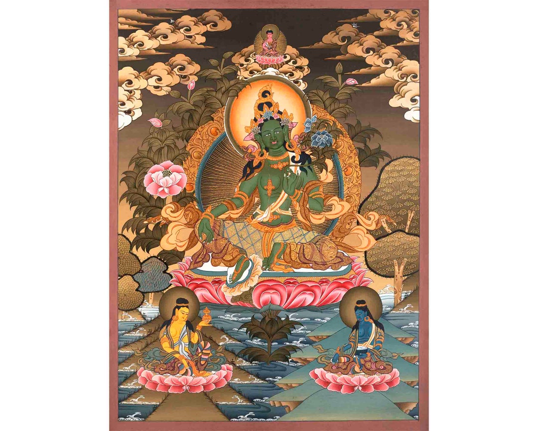Green Tara Thangka | Original Hand-painted Female Deity | Healing Tara ...