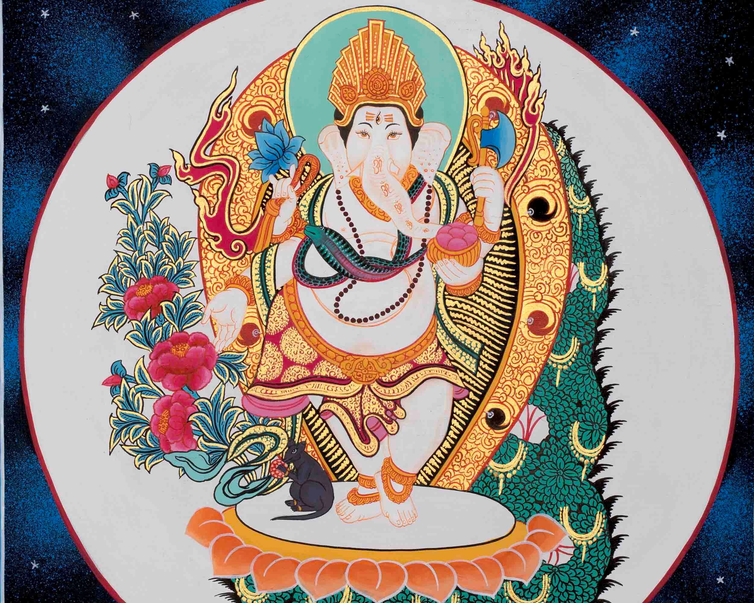 Ganesh Thangka Art Original Hand Painted Thangka Hindu - Etsy