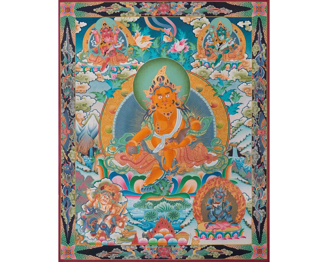 High-quality Big Five Dzambala Thangka Painting | Tibetan Kubera ...