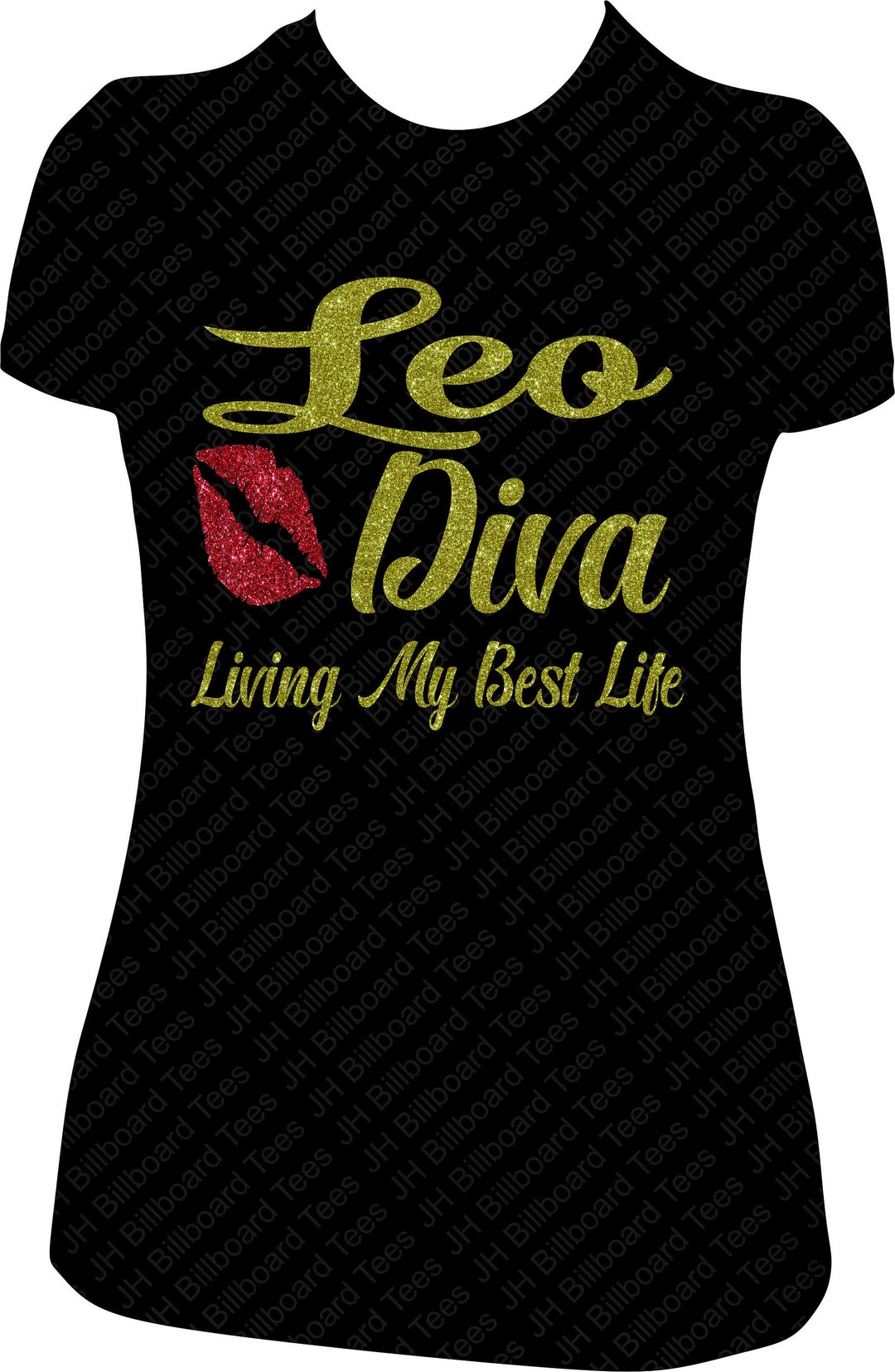 Leo Diva With Lips, Bling Shirt, Gold and Red Bling, Birthday Shirt ...