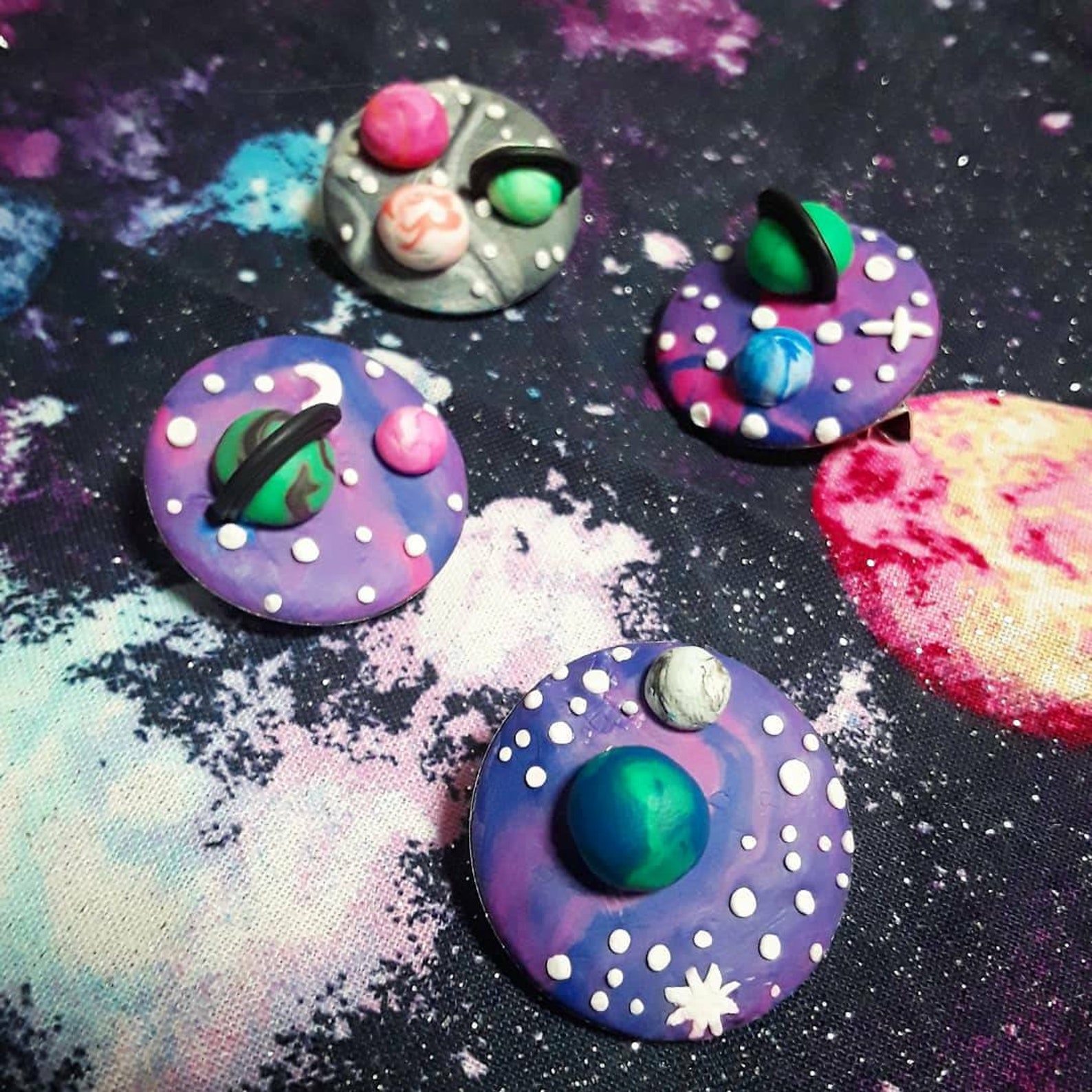 Polymer Clay Space Galaxy Planet Pin Button | Etsy