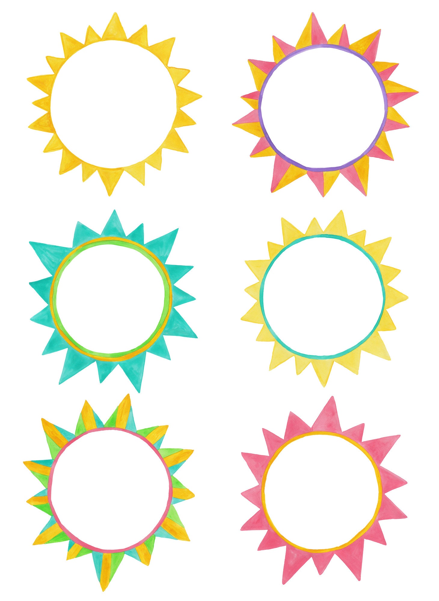 Sun Border - Watercolor Border - Instant Download - Watercolour Png ...