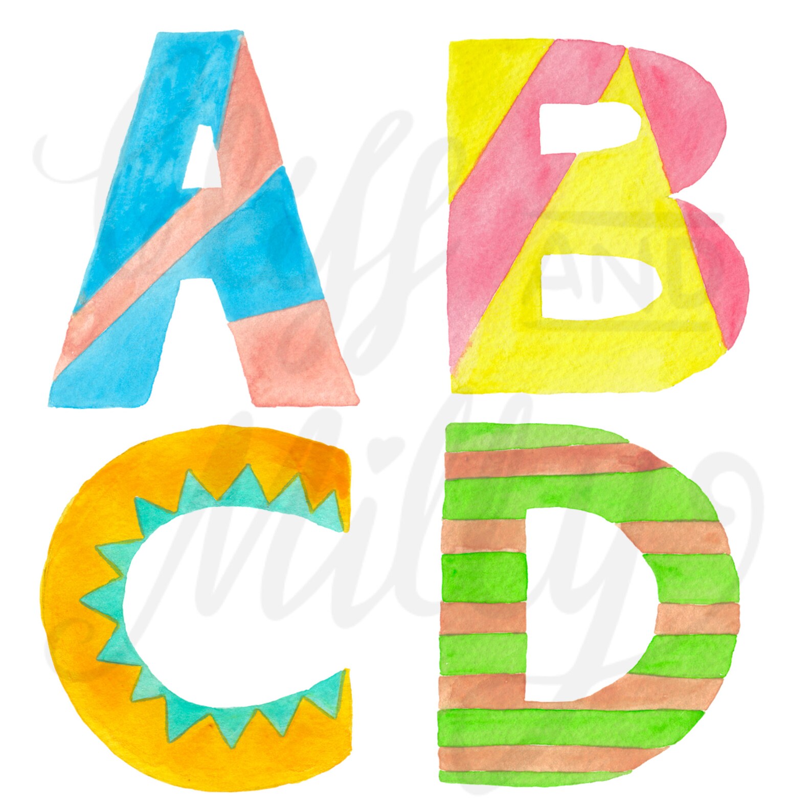 Birthday Alphabet Watercolor Clipart - Instant Download - Scrapbooking ...