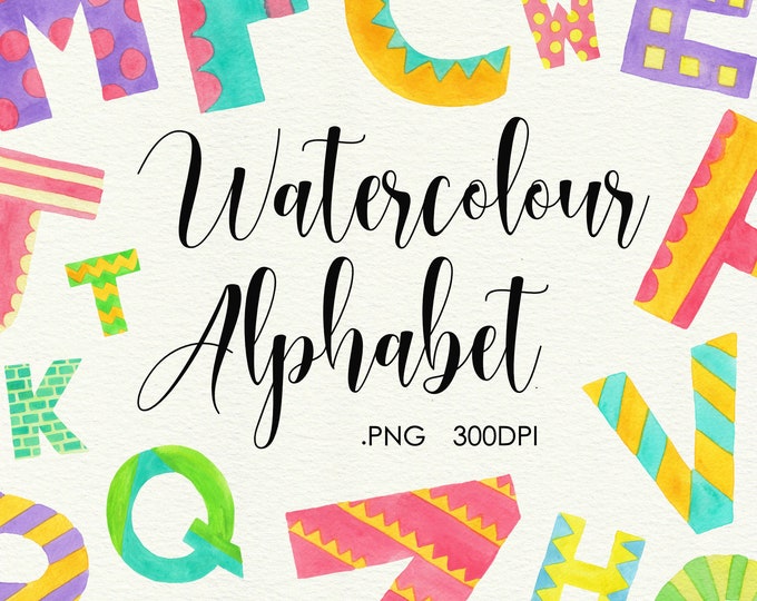 Birthday Alphabet Watercolor Clipart Instant Download | Etsy