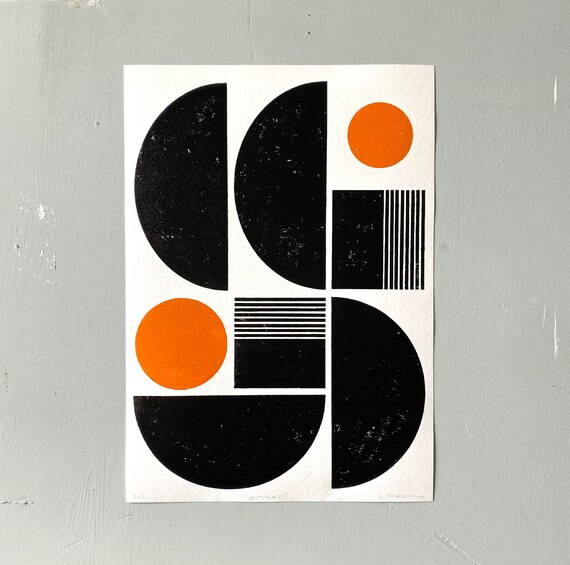 Original Block Print Black and Orange on 300gsm Paper | Etsy