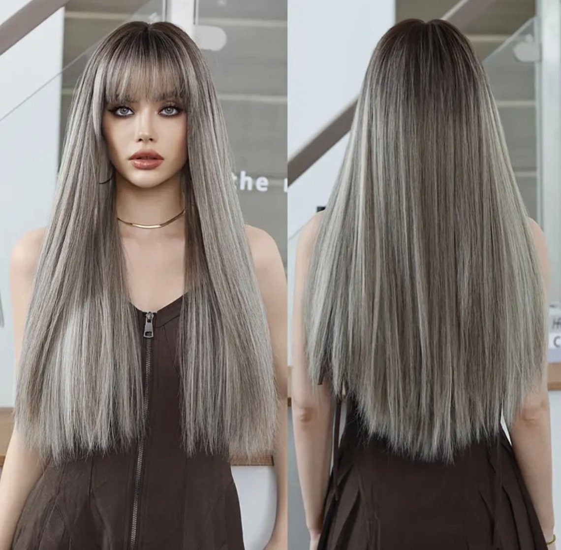 Various Lengths Long Straight Hair With Bangs Heat Resistant Synthetic ...