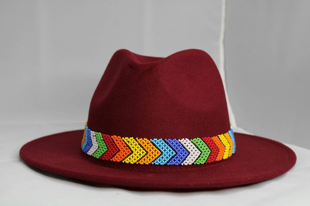 Maroon Beaded Hat, Beaded Fedora Hat, Beaded Summer Hat, Unisex Hats ...