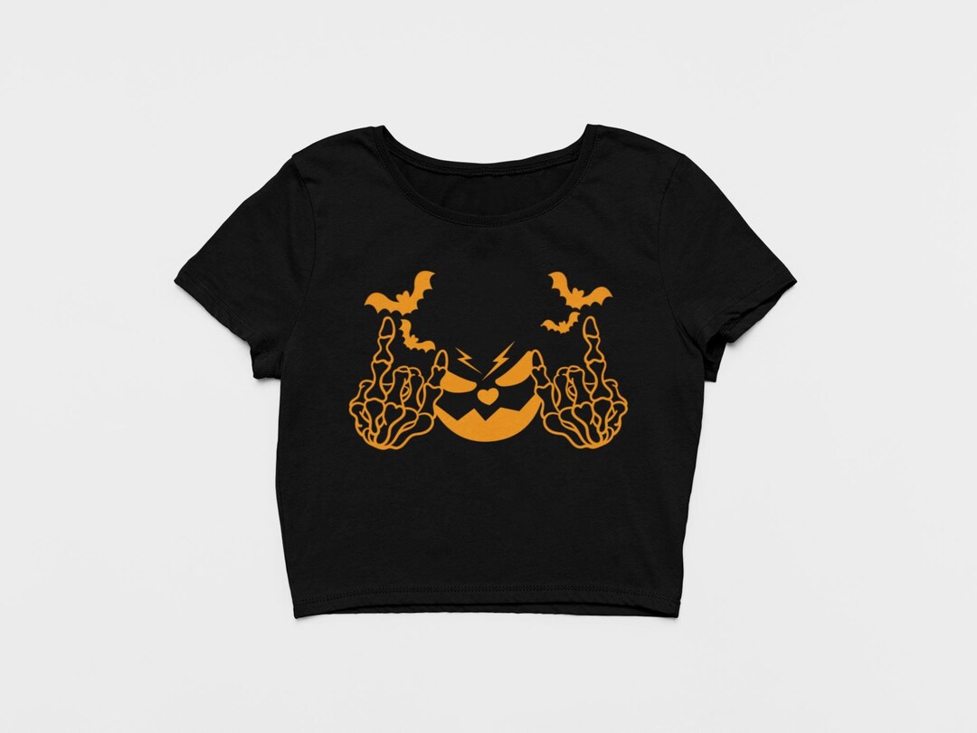 Halloween Crop Top, Rock on Skeleton Hands Cropped Top, Spooky Season ...