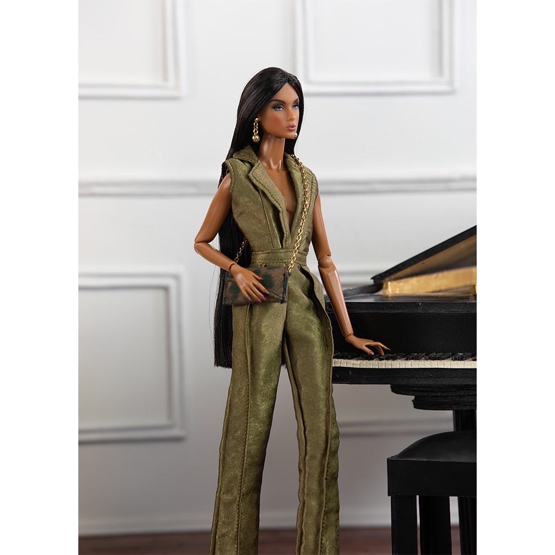 1/6 Scale Outfit Pack: Olive Satin Jumpsuit With Cut Out Back - Etsy