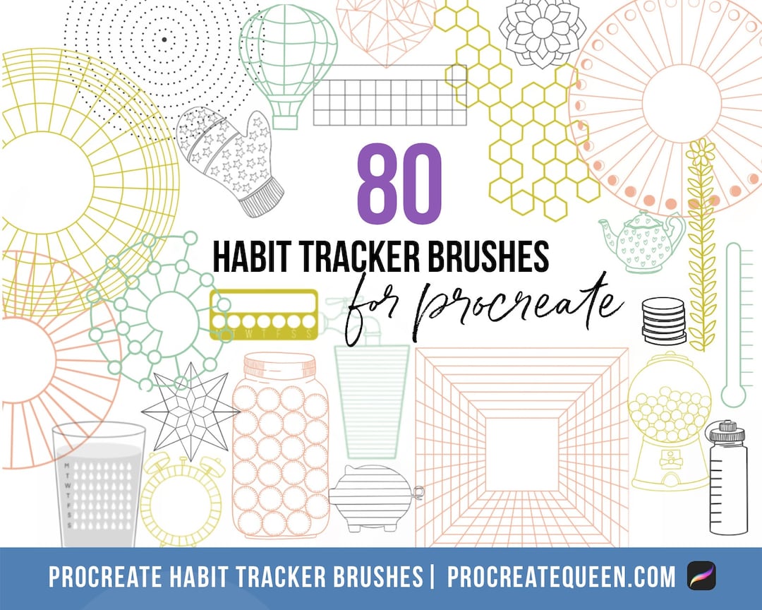 80 Procreate Habit Tracker Stamps: Planner Brushes (digital Download ...