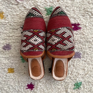 Handmade Moroccan Berber Vintage Carpet Rug Shoes Slippers With Genuine ...