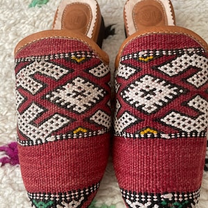 Handmade Moroccan Berber Vintage Carpet Rug Shoes Slippers With Genuine ...