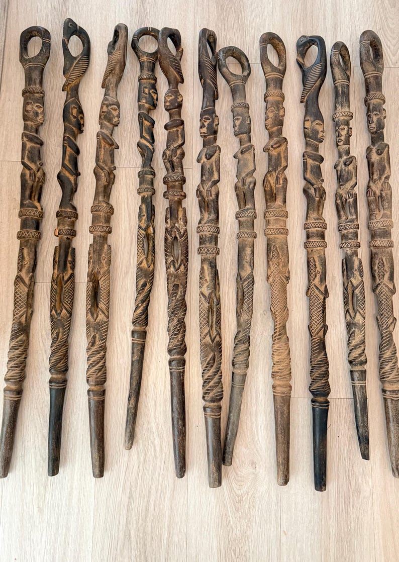 Hand-carved African Tribal Walking Sticks – Decorative Wooden Staffs ...