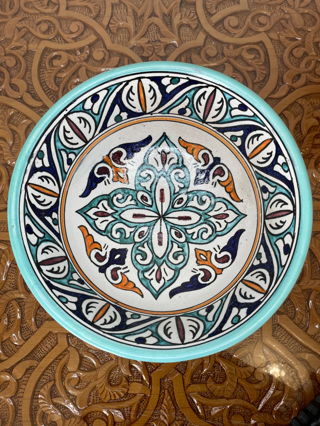 Handmade Hand Painted Moroccan Fes Fez Ceramic Bowl Can Be Hung on the ...