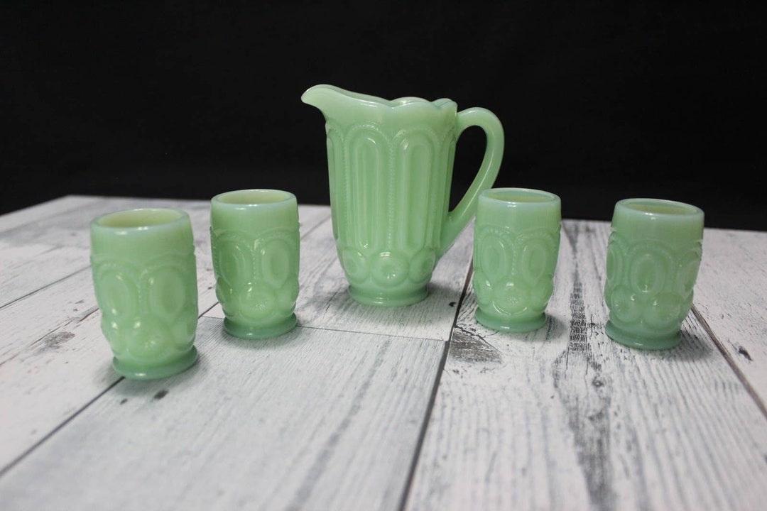 RARE Vintage WEISLER Jadeite Glass Miniature Childs Pitcher and Glasses ...