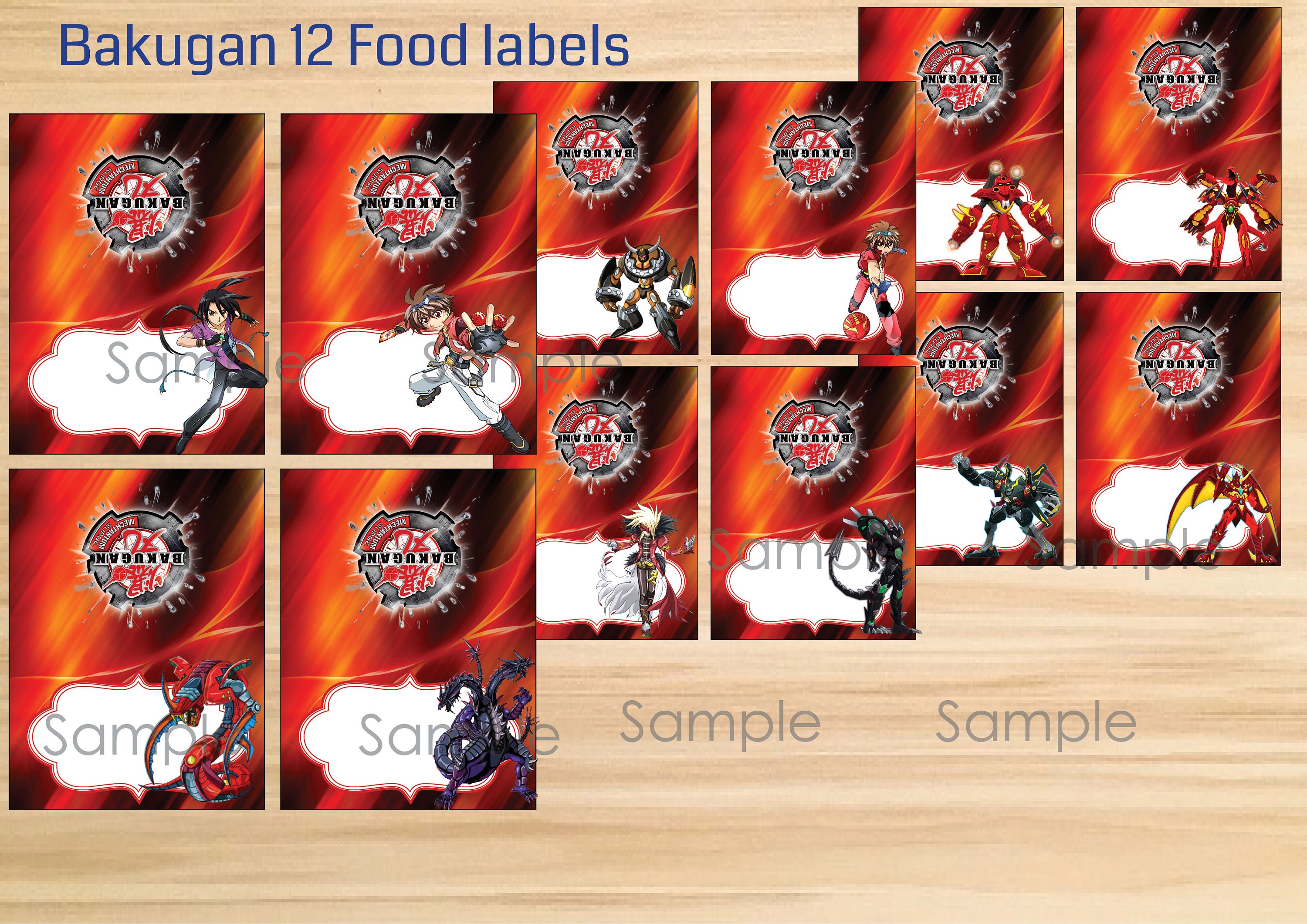 Instant Download Bakugan 12 food labelsBakugan party | Etsy