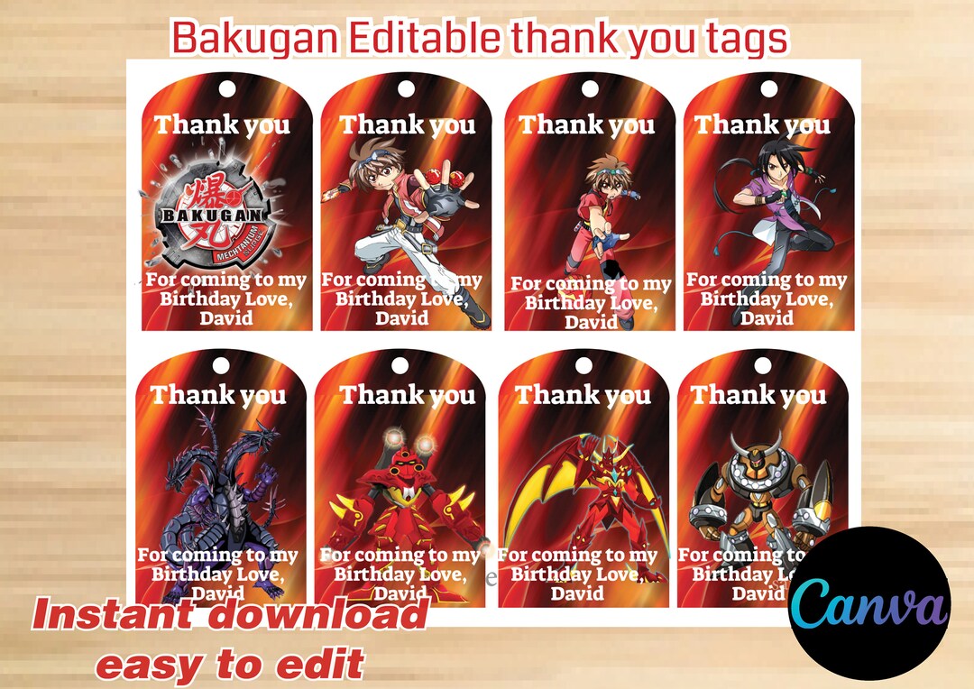 Instant Download EDITABLE- Bakugan Thank You Tags, Bakugan Party ...