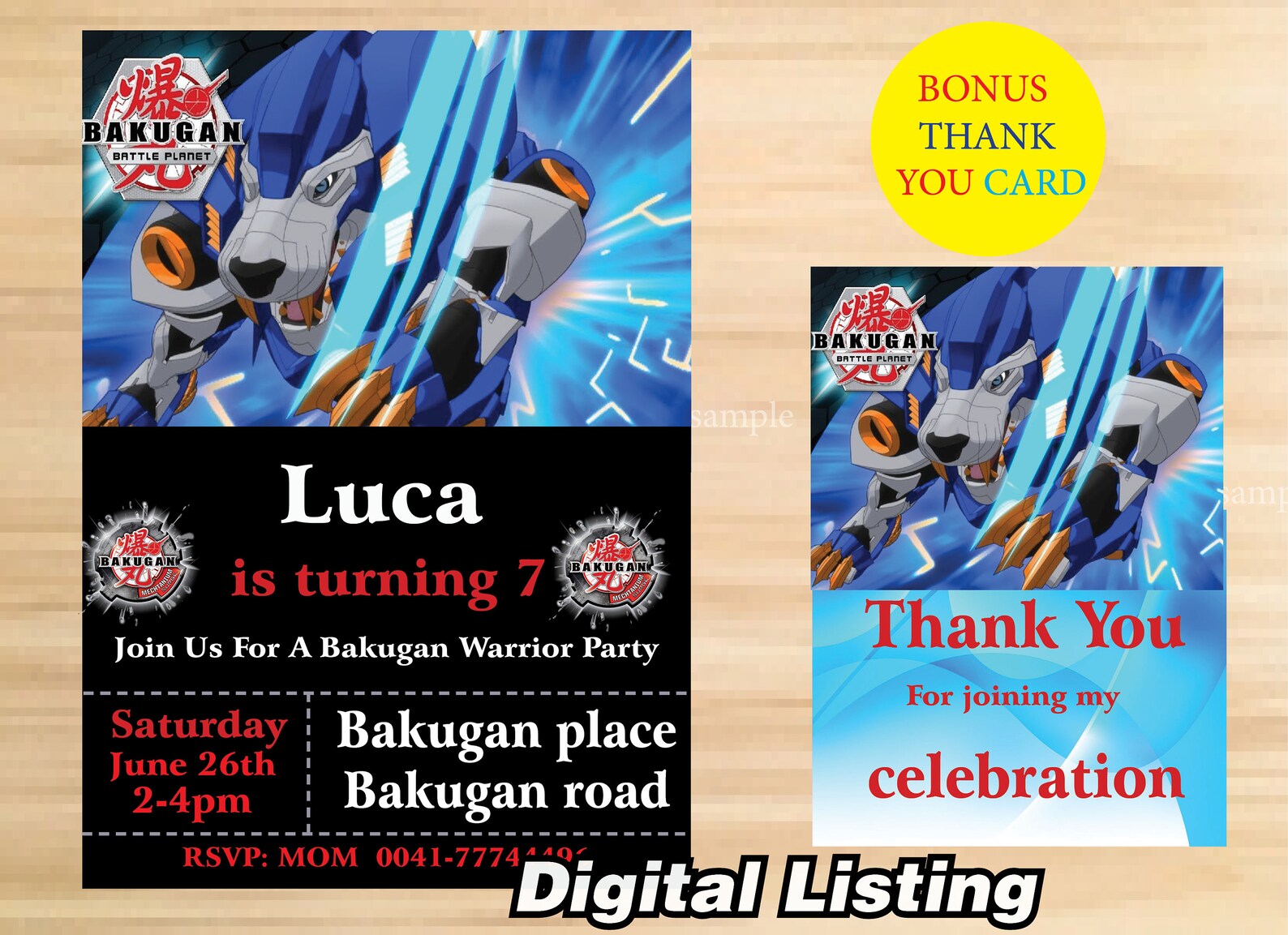 Bakugan Invitation + Free Thank You Card, Bakugan Party, Bakugan ...