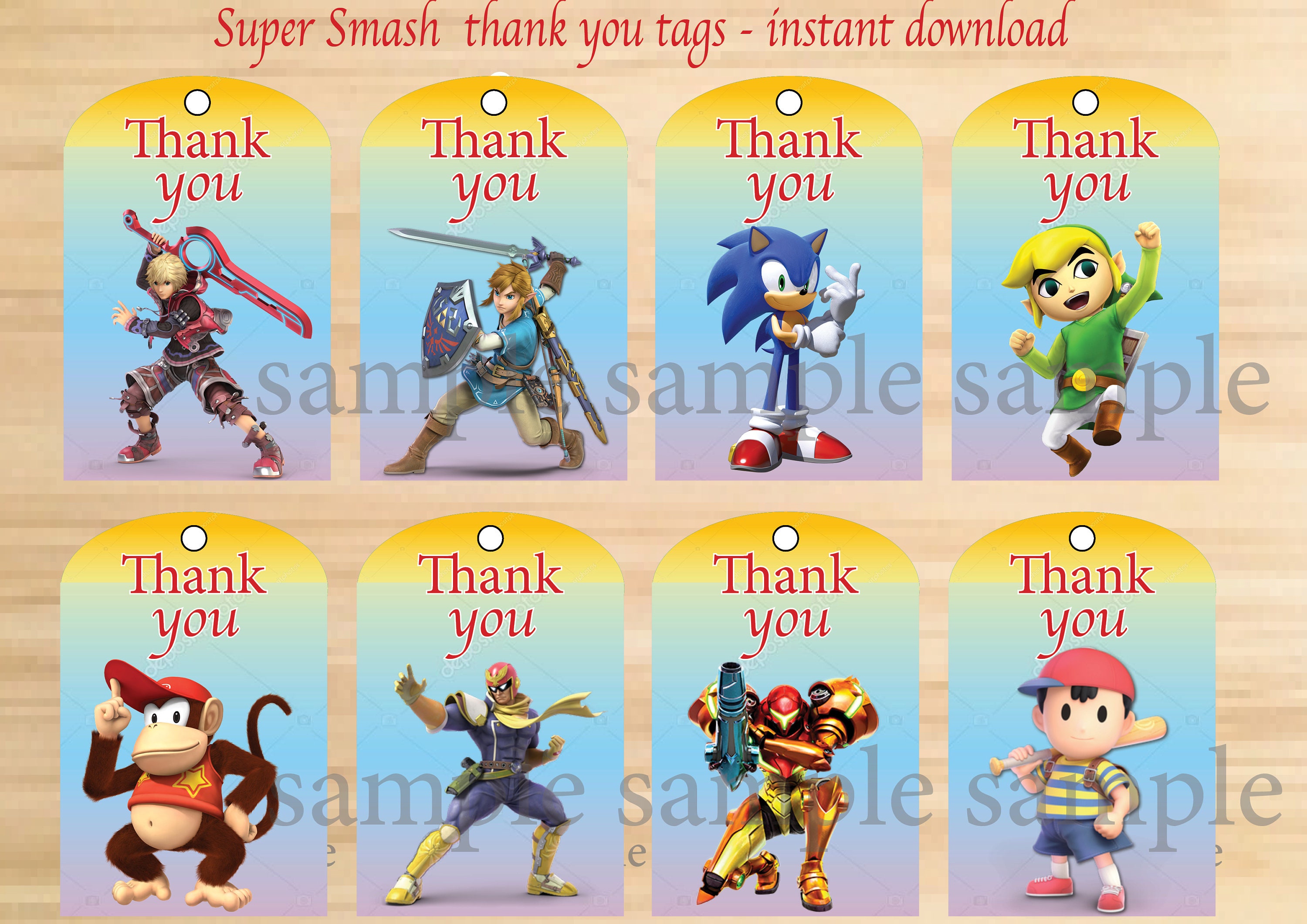 Instant Download Super Smash Thank You Tags, Super Smash Party, Super ...