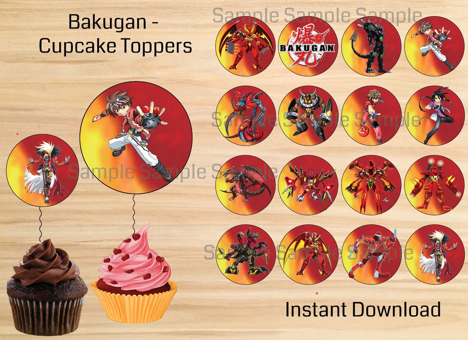 Instant Download - Bakugan Cupcake Toppers, Bakugan Party, Bakugan ...