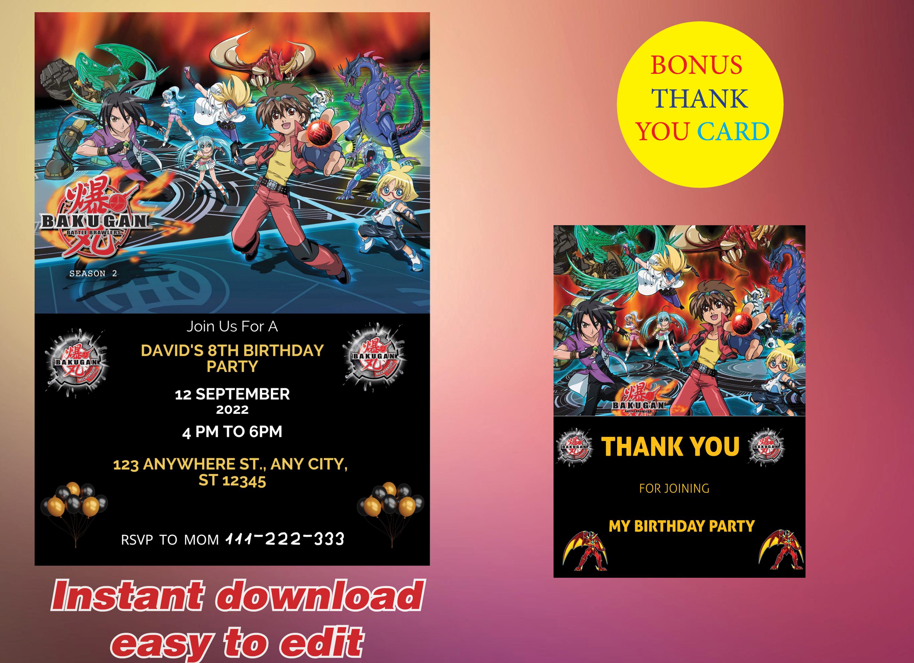 PRINTABLE Bakugan Invitation + Free Thank You Card,, Bakugan Party ...