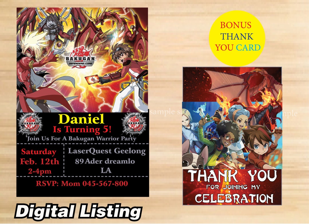 Bakugan Invitation + Free Thank You Card, Bakugan Party, Bakugan ...