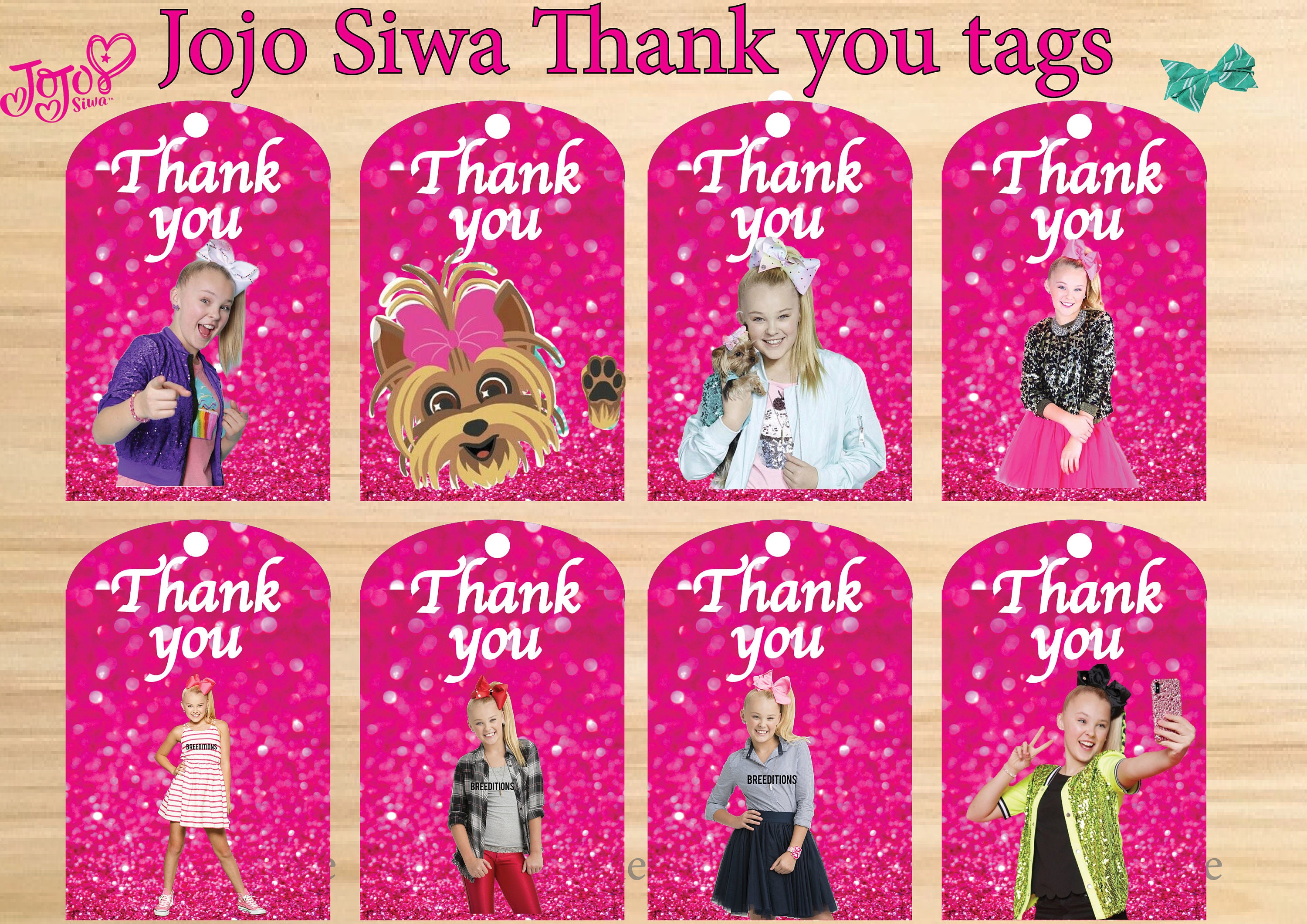 Instant Download - Jojo Siwa Thank You Tags, Jojo Siwa Party, Jojo Siwa ...
