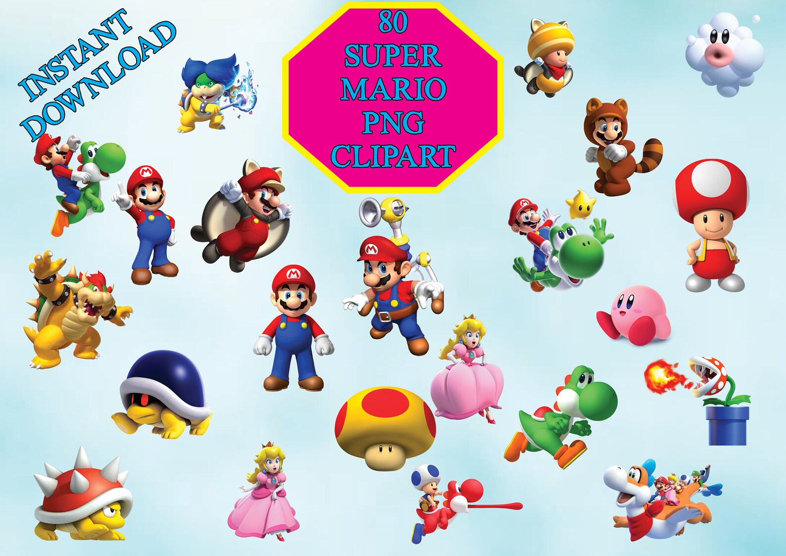 Super Mario Clipart - Instant Download PNG 300 DPI Transparent ...