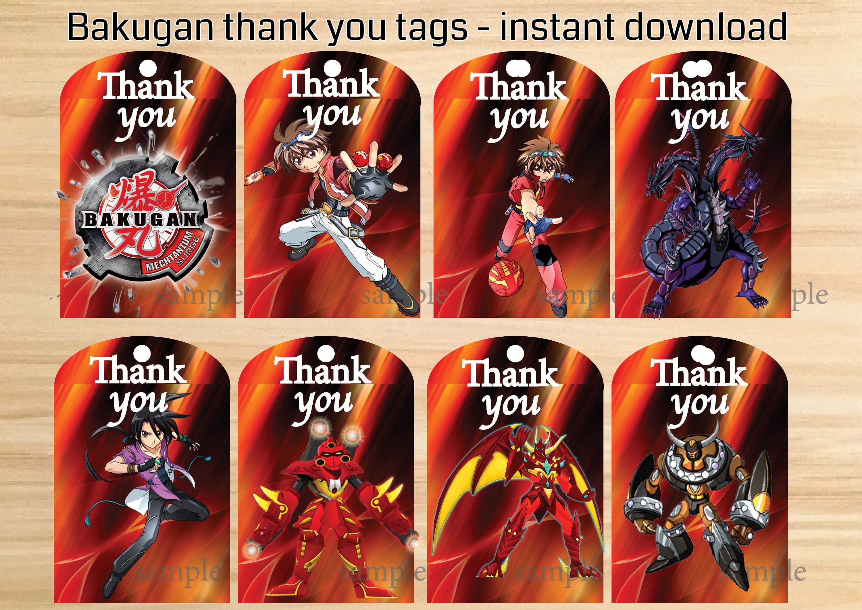 Instant Download - Bakugan Package Including: 8 Thank You Tags, Banner ...