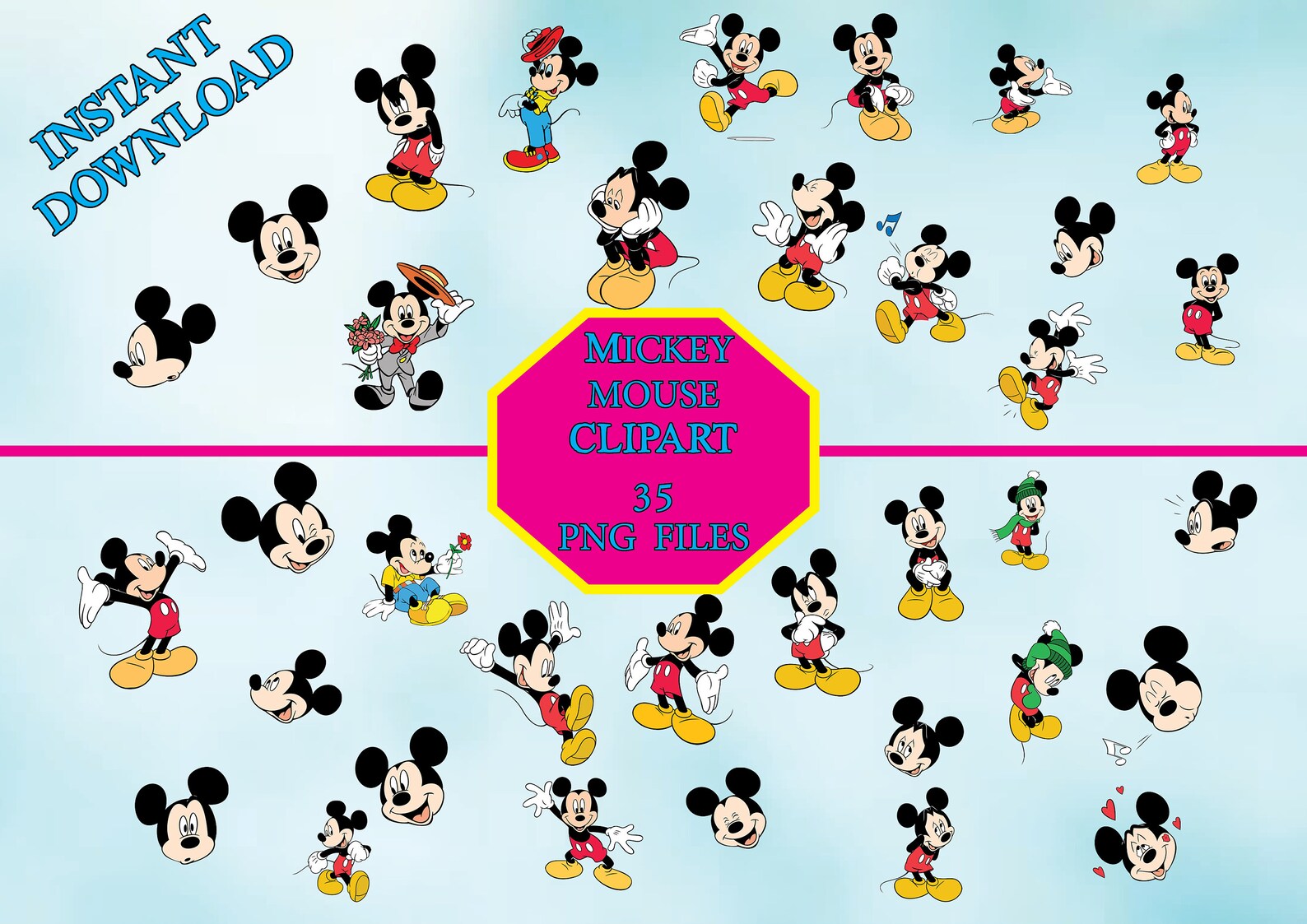 Mickey Mouse Clipart - Instant Download PNG 300 DPI Transparent ...