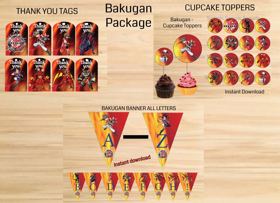 Instant Download - Bakugan Package Including: 8 Thank You Tags, Banner ...