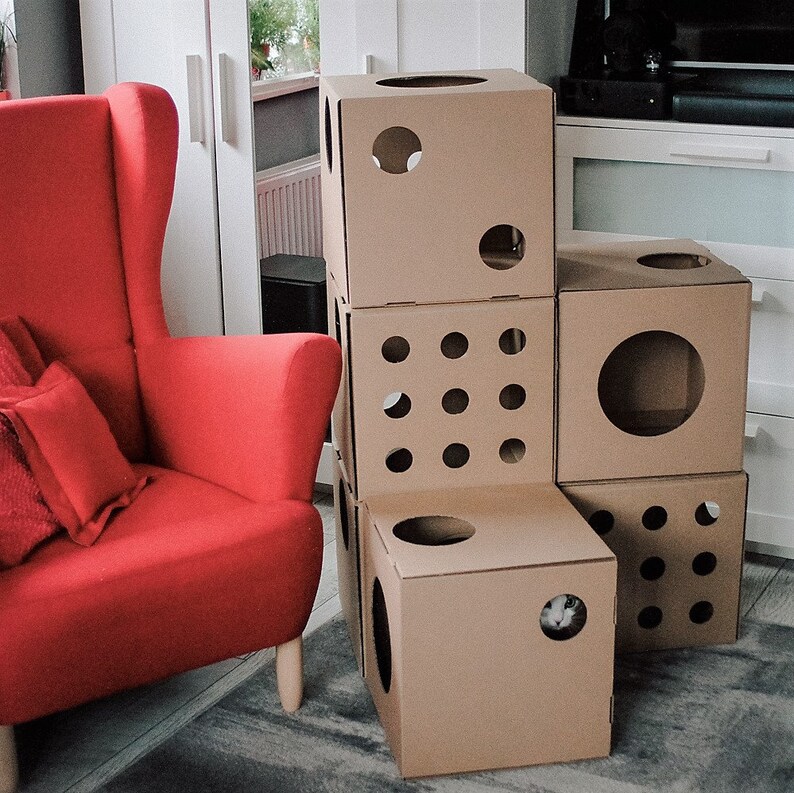 Cardboard 6 Modular Cat House Box Playhouse Furniture Cave Etsy