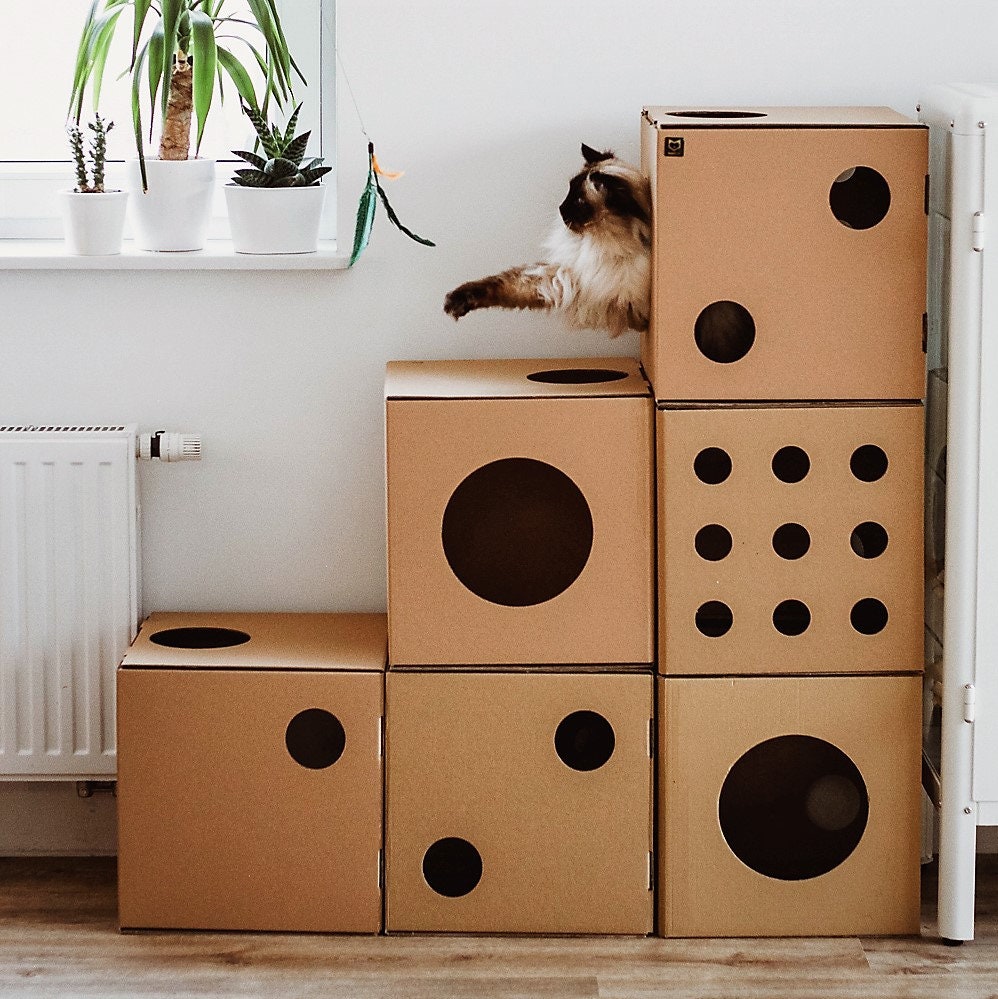Cardboard 6 Modular Cat House Box Playhouse Furniture Cave Etsy