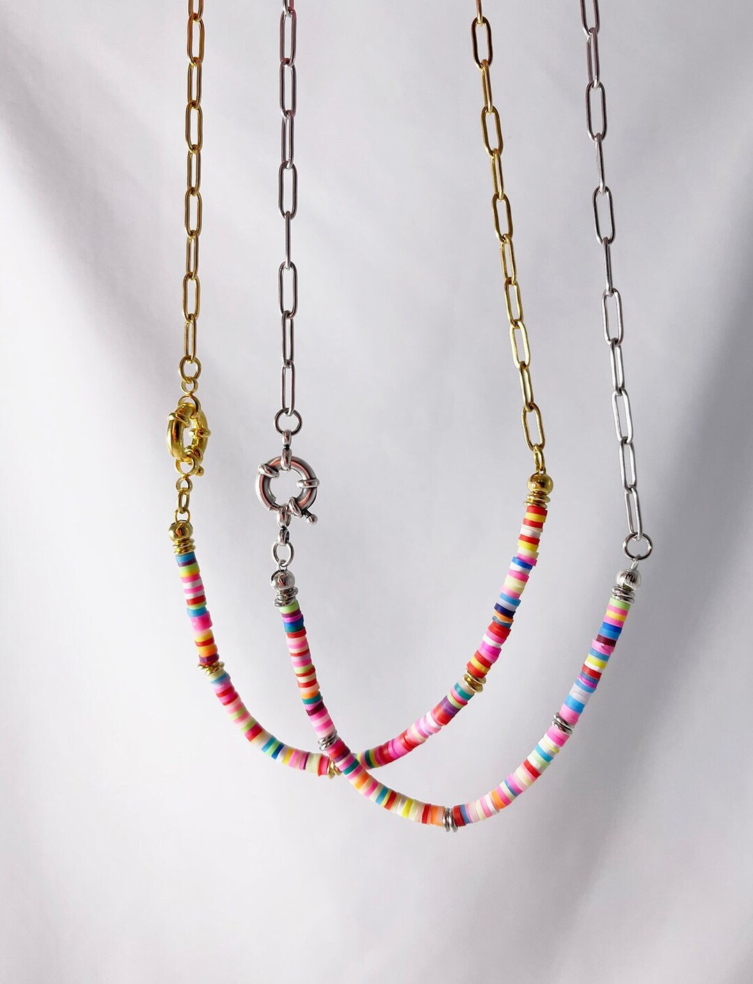 Colorful Half Bead Chain Necklace, Paperclip Chain Choker Necklace ...