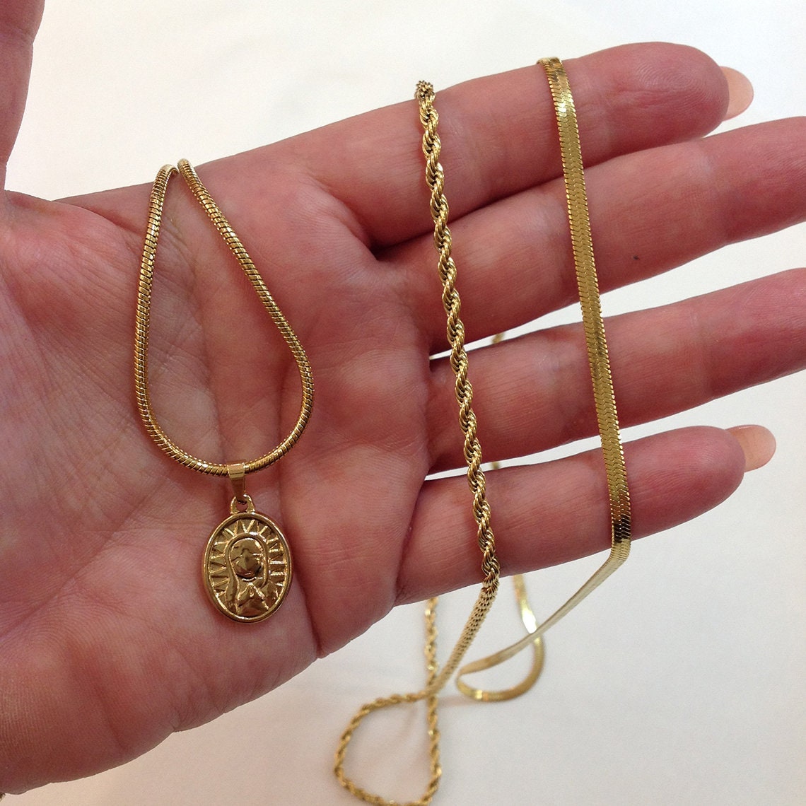 Layered Gold Chain Necklace Set Herringbone Chain Skinny - Etsy