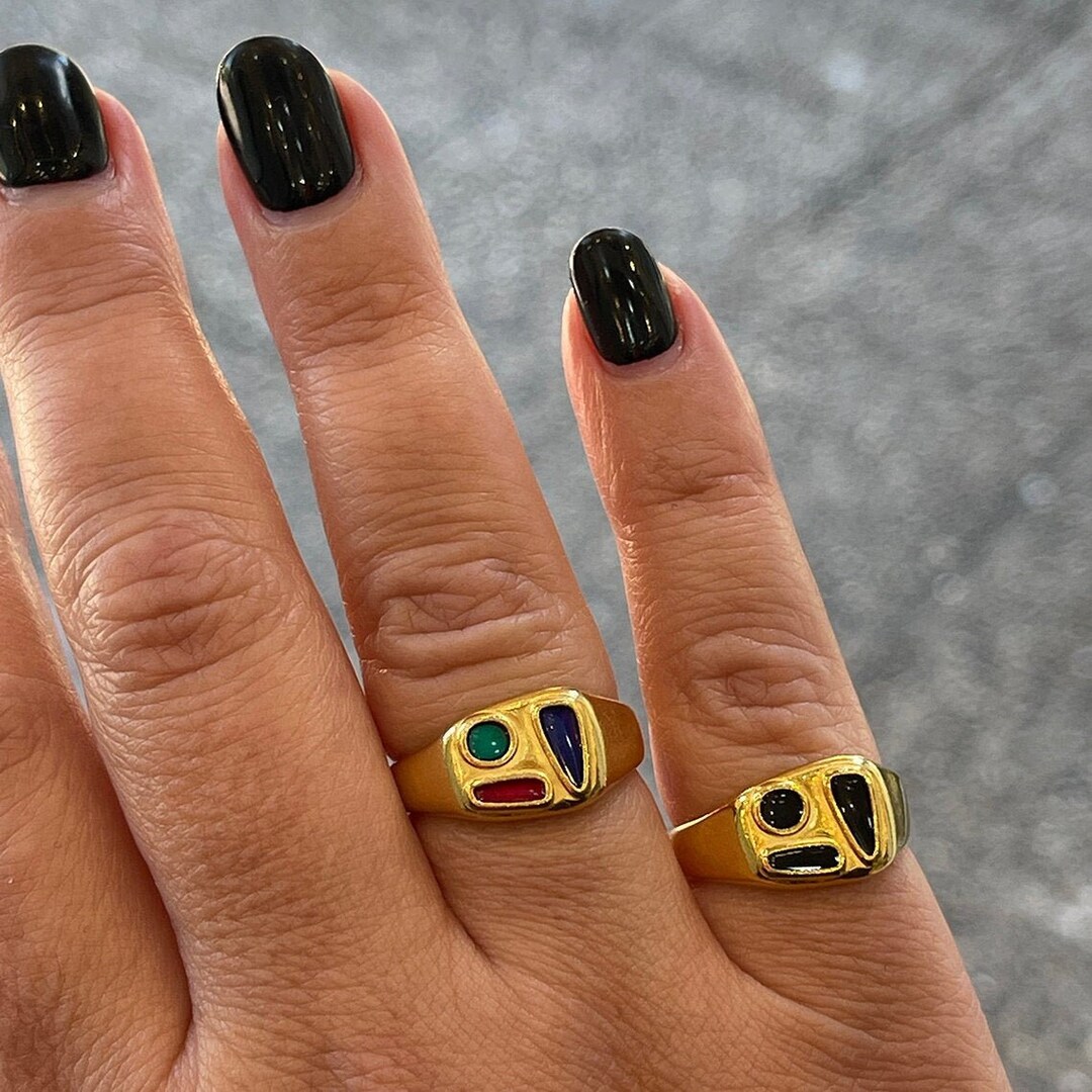 Gold Cocktail Ring, Enamel Statement Ring, Adjustable Size - Etsy