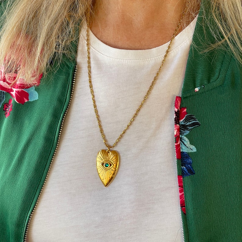 Evil Eye Heart Necklace Heart Crystal Eye Necklace - Etsy