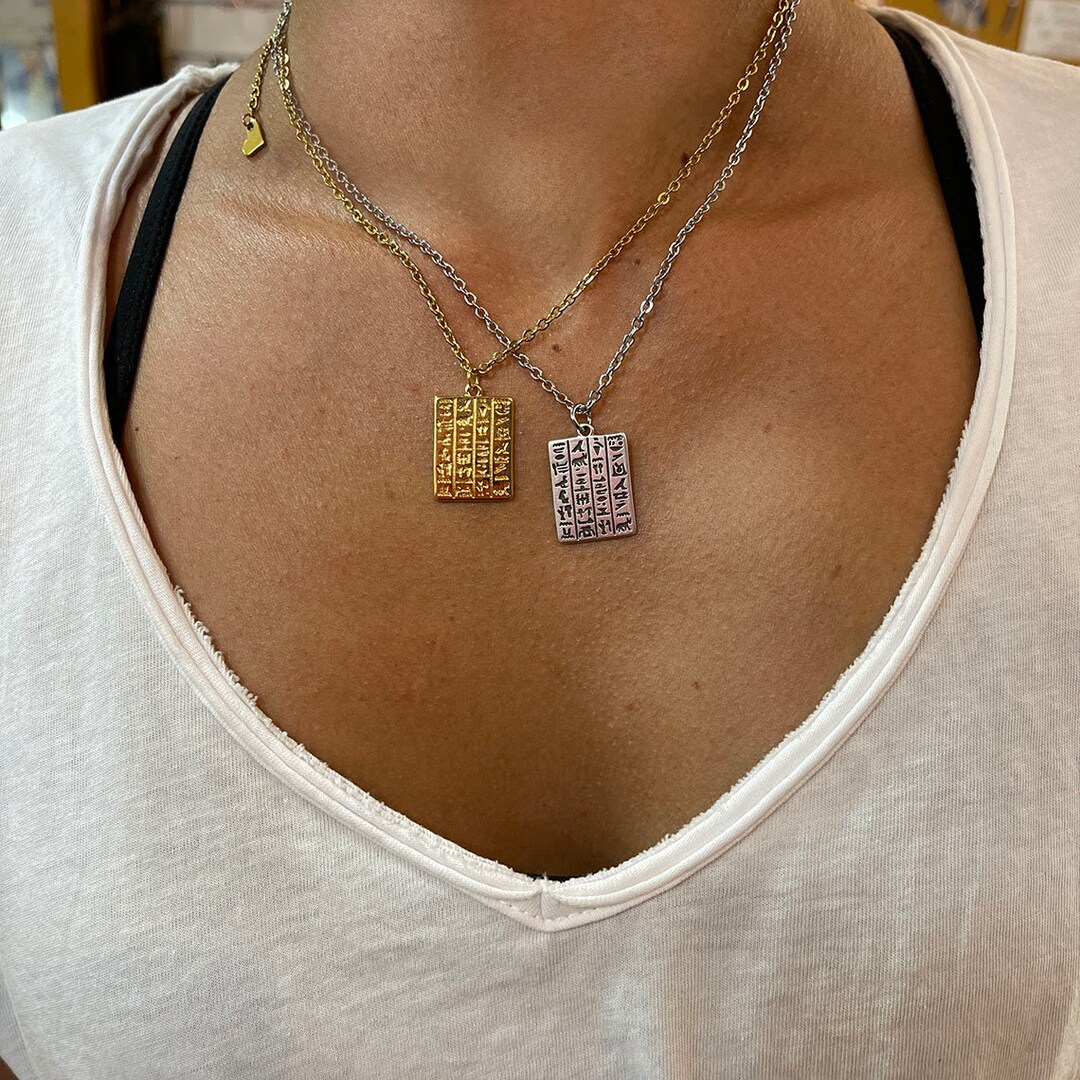 Egyptian Necklace, Gold Silver Ancient Egyptian Pendant, Hieroglyph ...