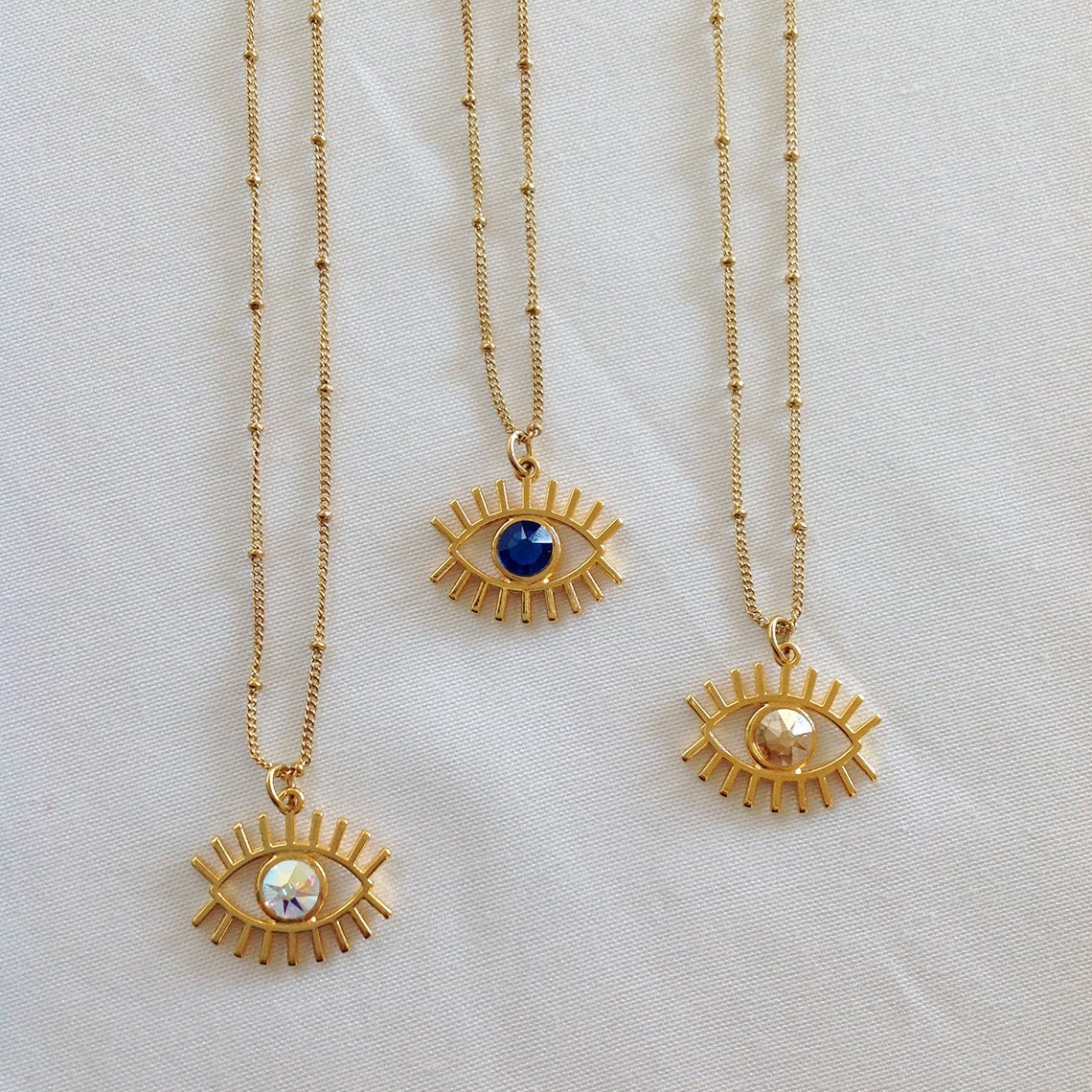Evil Eye Gold Dainty Chain Necklace Crystal Eye Layering - Etsy