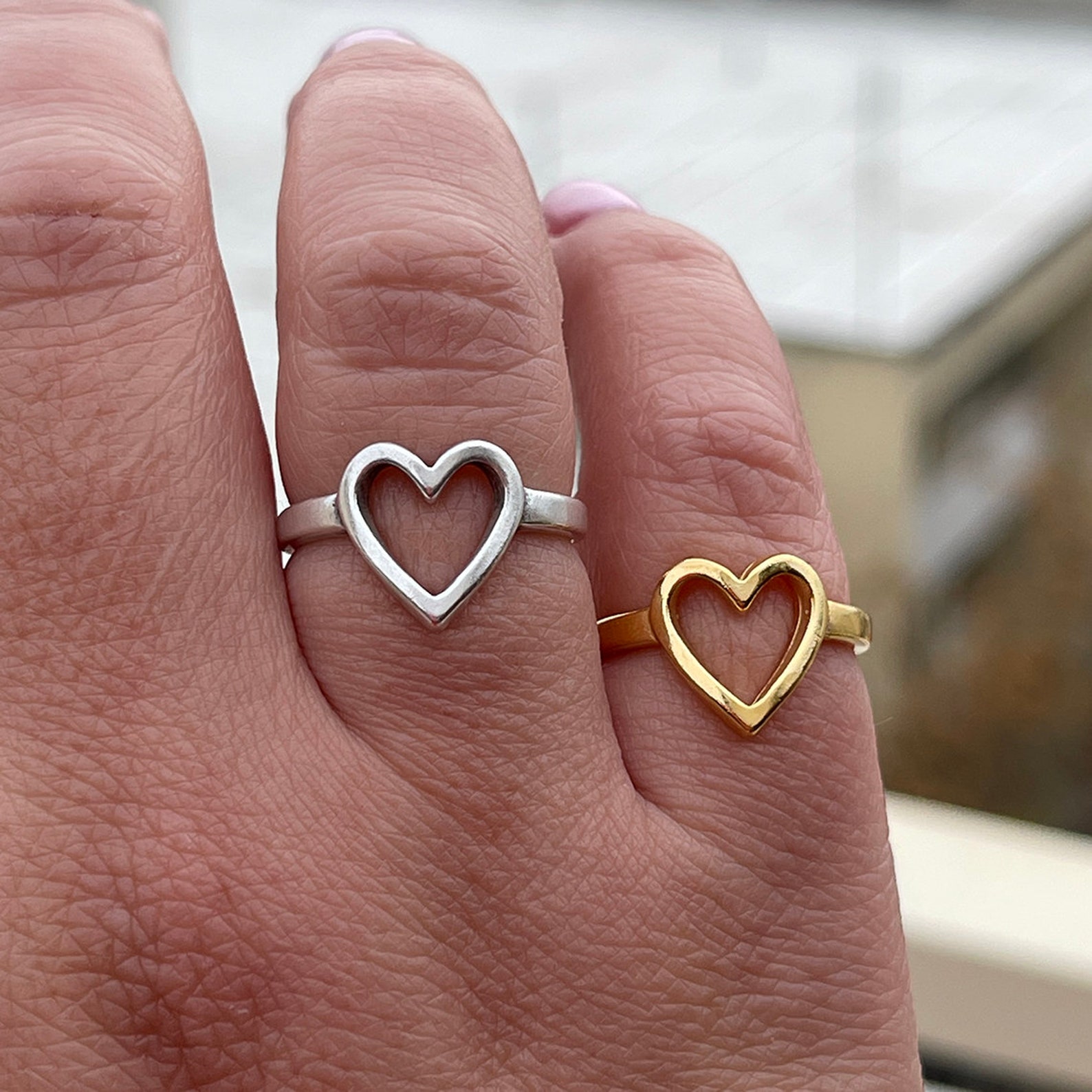 Dainty Open Heart Adjustable Ring Gold Heart Ring Silver - Etsy